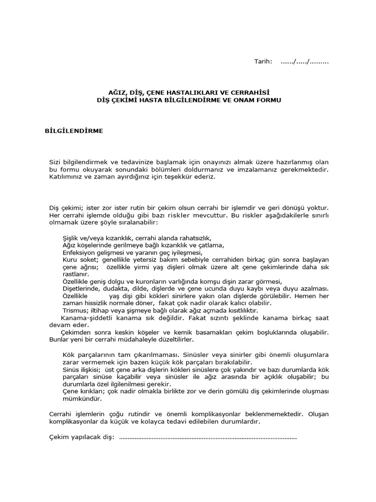 Agiz Dis Cene Hastaliklari Ve Cerrahisi Dis Cekimi Hasta Bilgilendirme ...