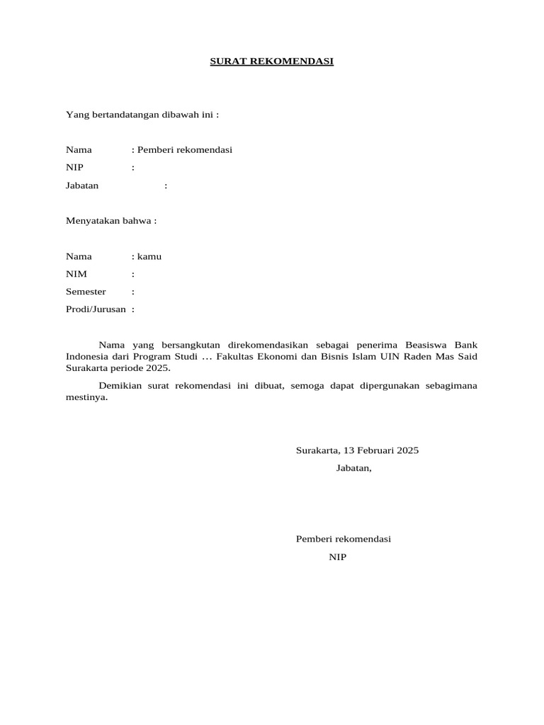Format Surat Rekomendasi | PDF