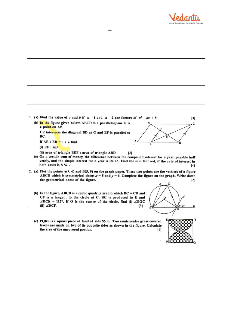 ICSE Sample Question Papers For Class 10 Maths - Mock Paper 1 | PDF