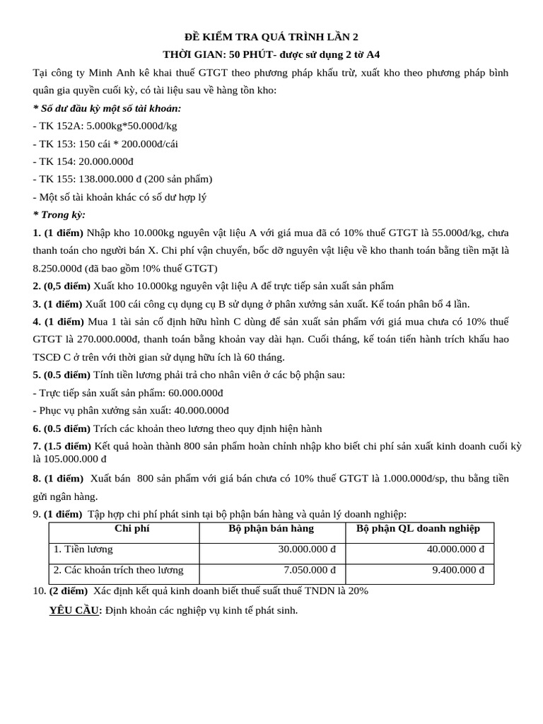 ĐỀ THI NLKT lần 2 | PDF