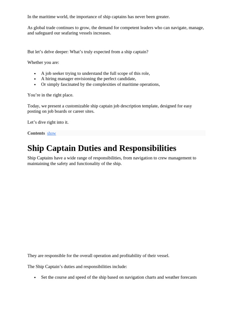 Ship Captain Duties and Responsibilities | PDF | Sea Captain | Ships