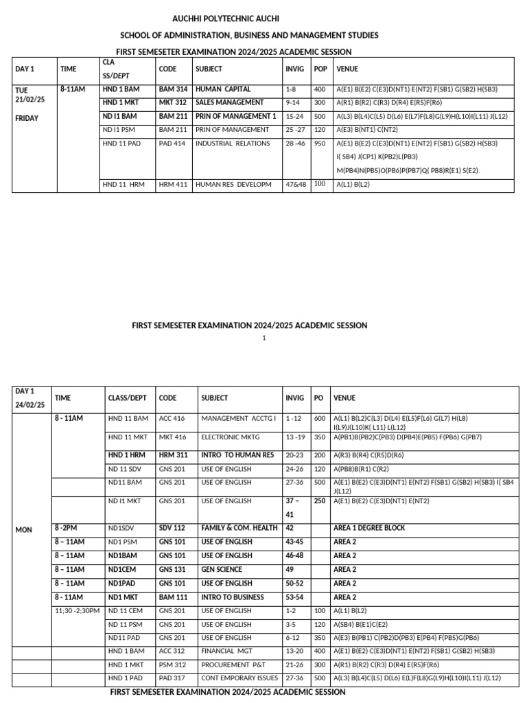 EXAMINATION TIME TABLE - Copy | PDF
