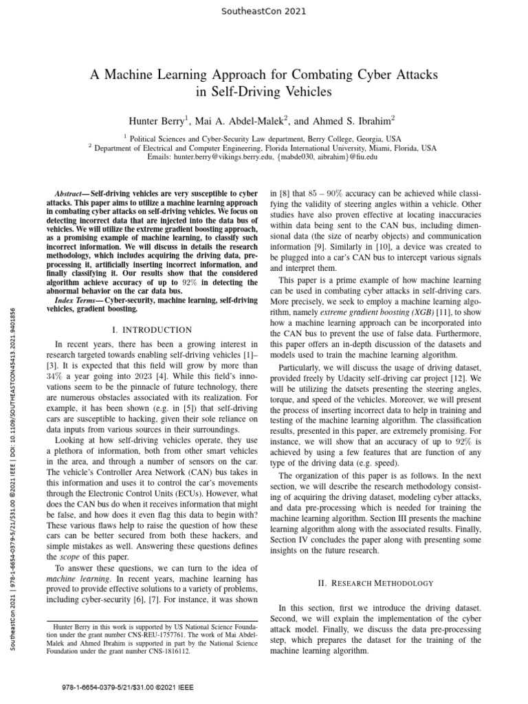 Machine Learning for Cybersecurity in Self-Driving Cars | PDF | Machine Learning | Computer Security