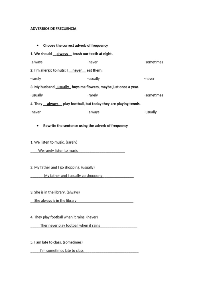 Adverbs of Frequency Practice Exercises | PDF