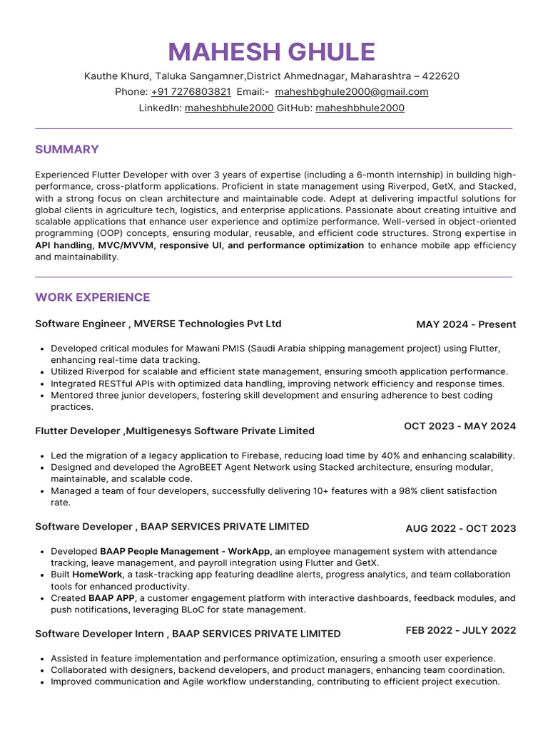 Mahesh Ghule Flutter Dev | PDF | Software Development | Object Oriented Programming