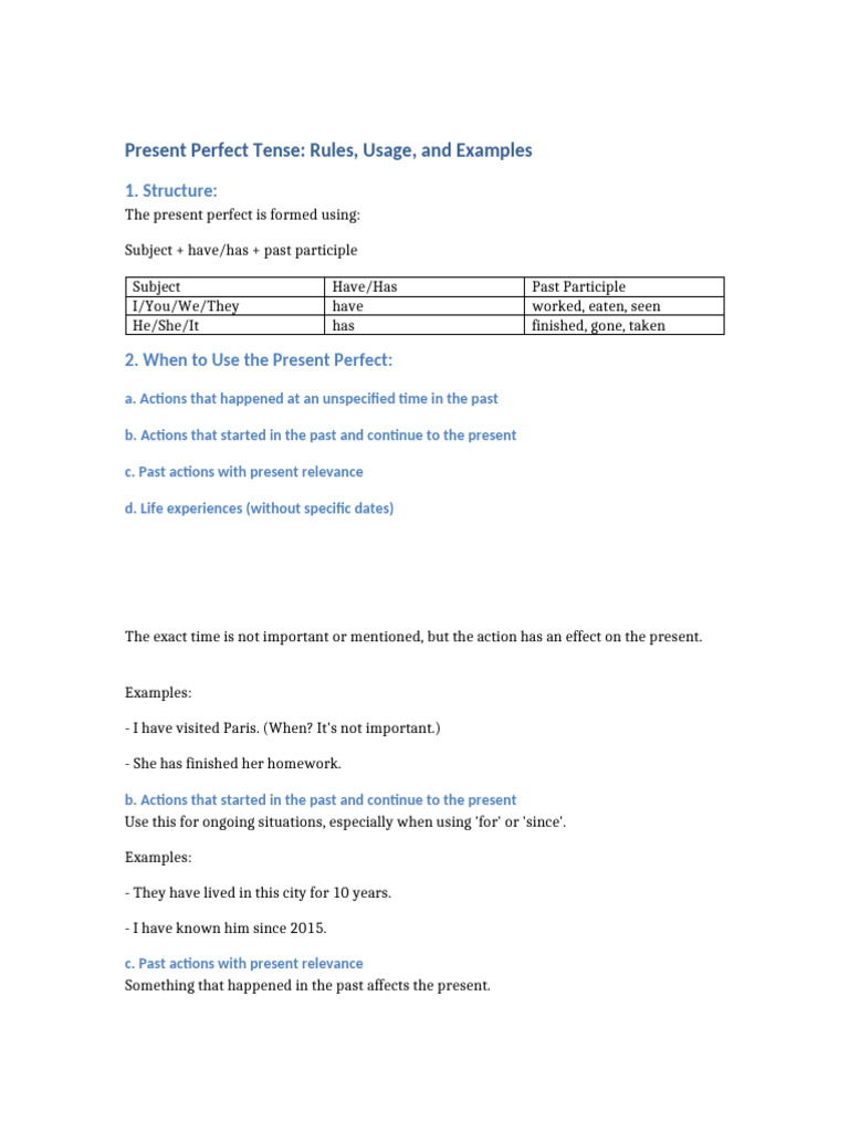 Present Perfect Explanation | PDF | Perfect (Grammar) | Syntax