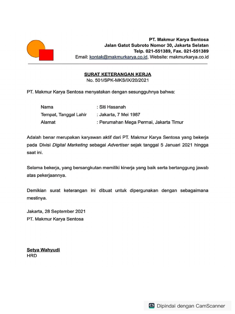 Contoh SK Kerja | PDF