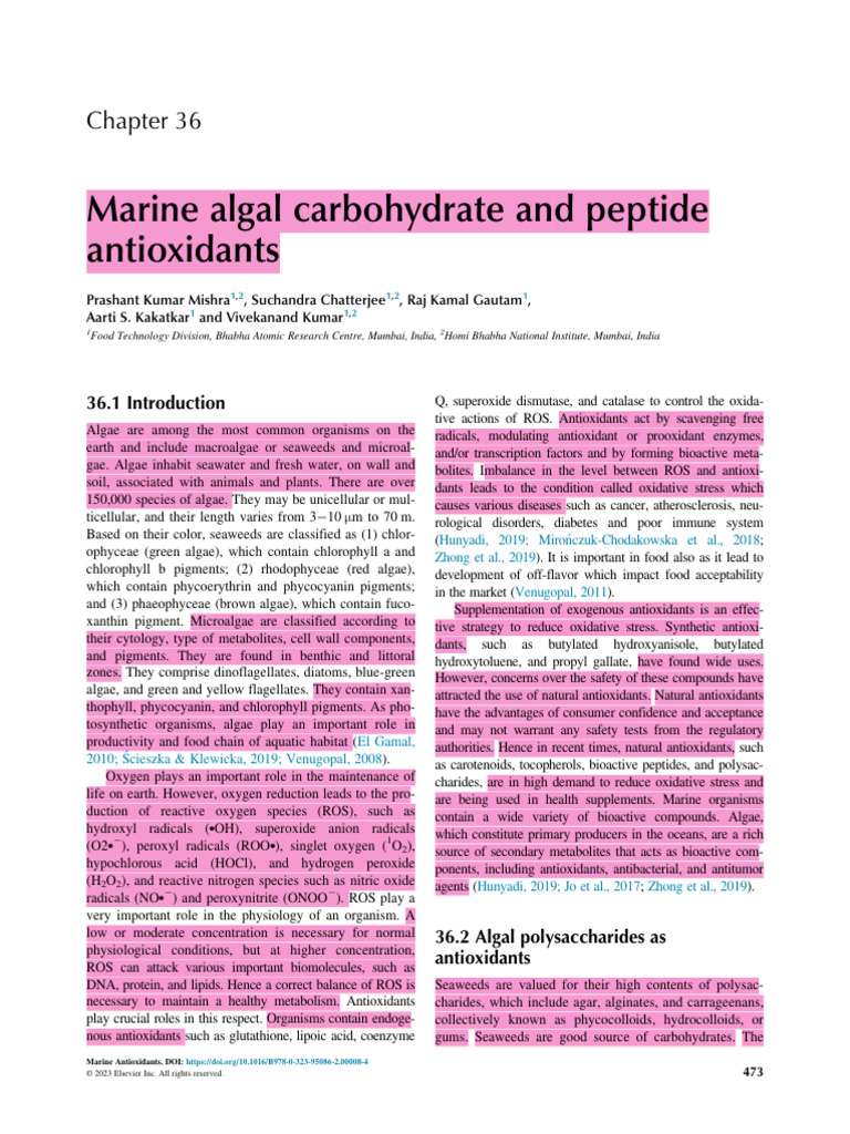 Marine Algal Antioxidants Overview | PDF | Antioxidant | Reactive ...