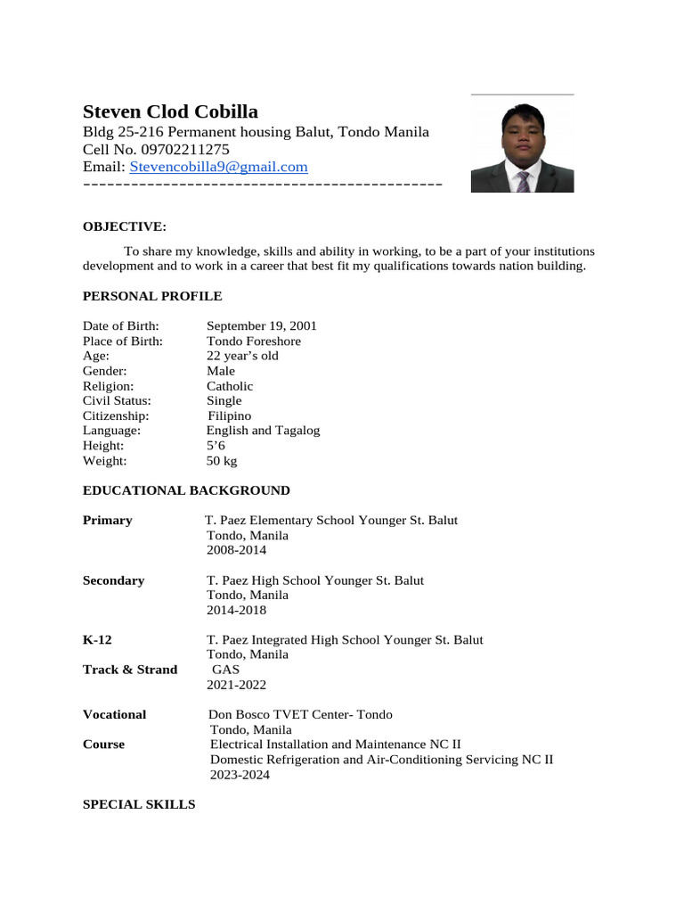 Resume of Steven Clod Cobilla | PDF