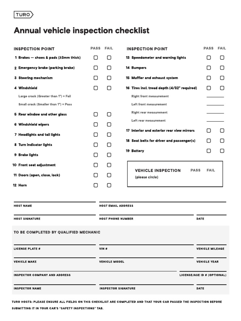 Annual Vehicle Inspection Checklist | PDF | Vehicles | Automotive Industry