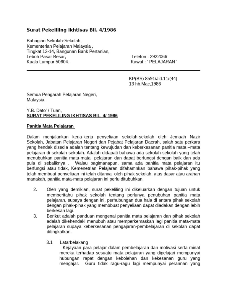 Surat Pekeliling Ikhtisas Bil | PDF