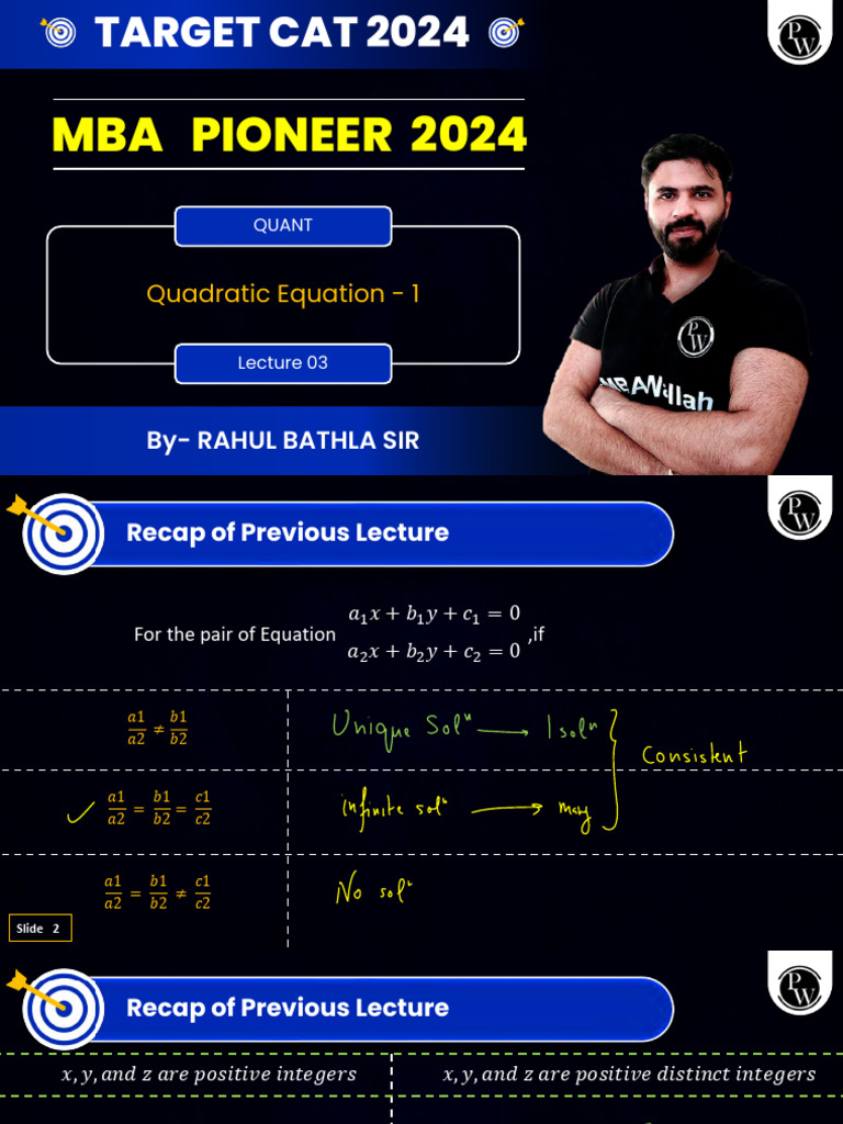 Algebra 03 - Class Notes - MBA Pioneer 2024 Batch | PDF | Quadratic ...