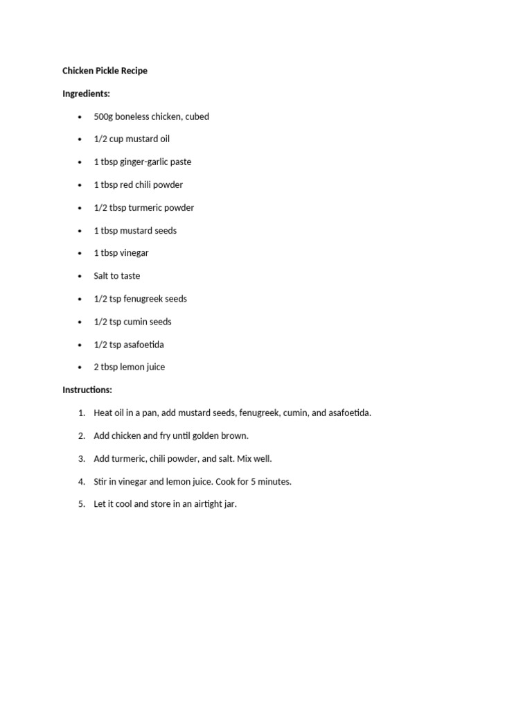 Chicken Pickle Recipe | PDF
