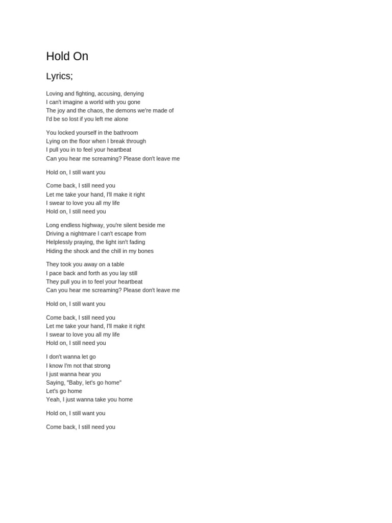 Hold On Song | PDF