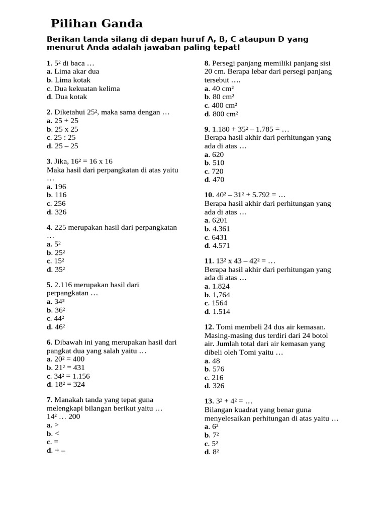 Soal Matematika Kelas 5: Perpangkatan dan Akar | PDF