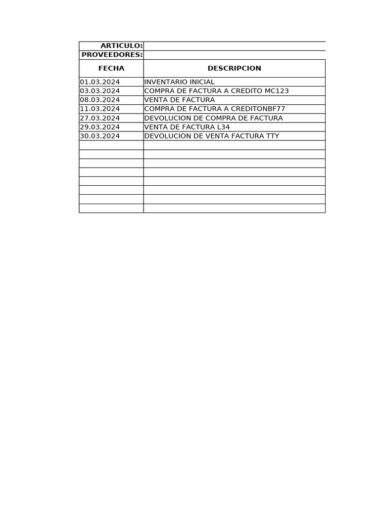 Plantilla Kardex de Inventario en Excel | PDF