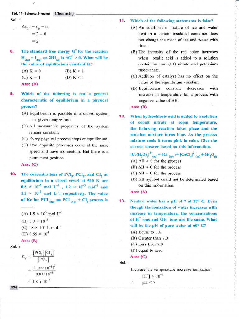 Chemistry Equilibrium Concepts and Problems | PDF | Chemical ...
