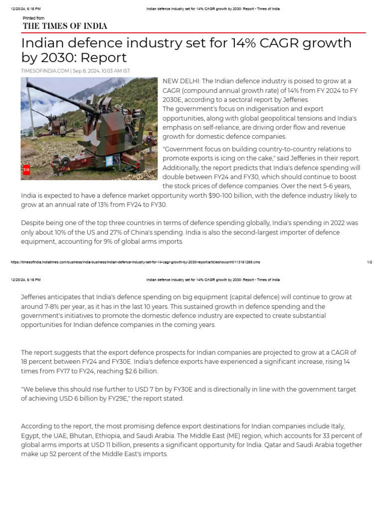 Indian Defence Sector Growth to 2030 | PDF | Arms Industry | Exports
