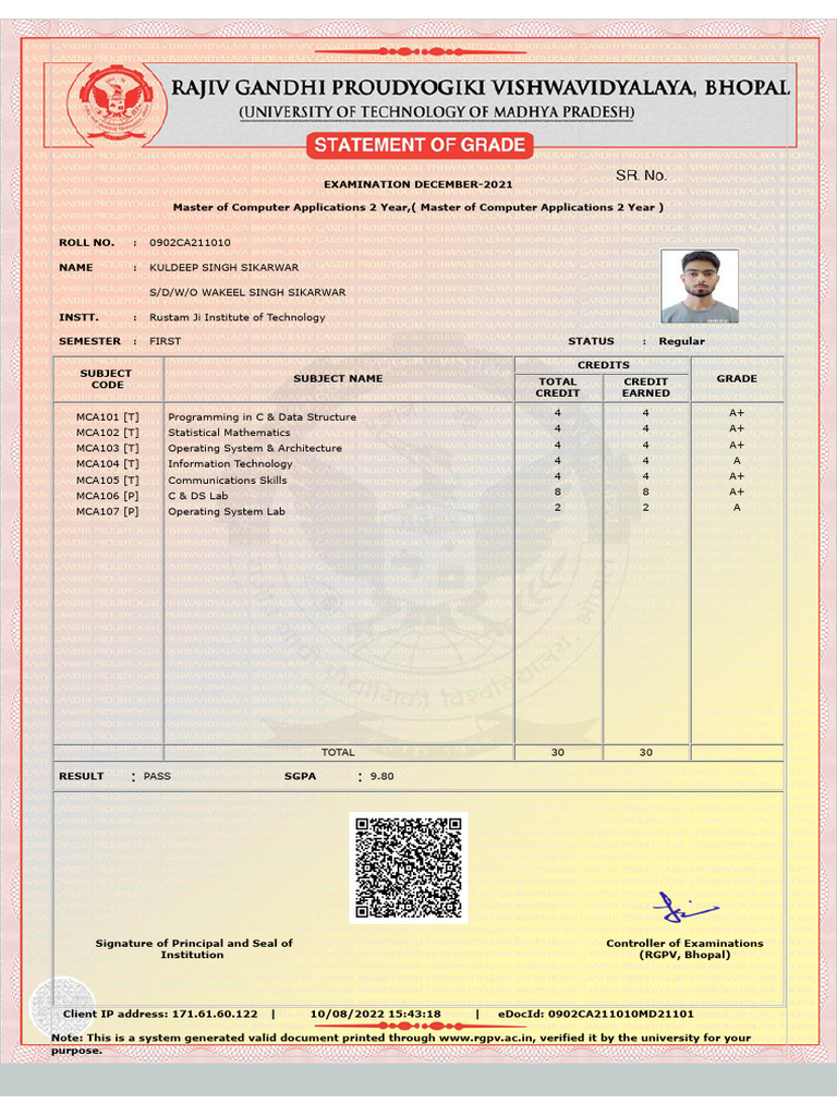 Mca 01 Marksheet | PDF
