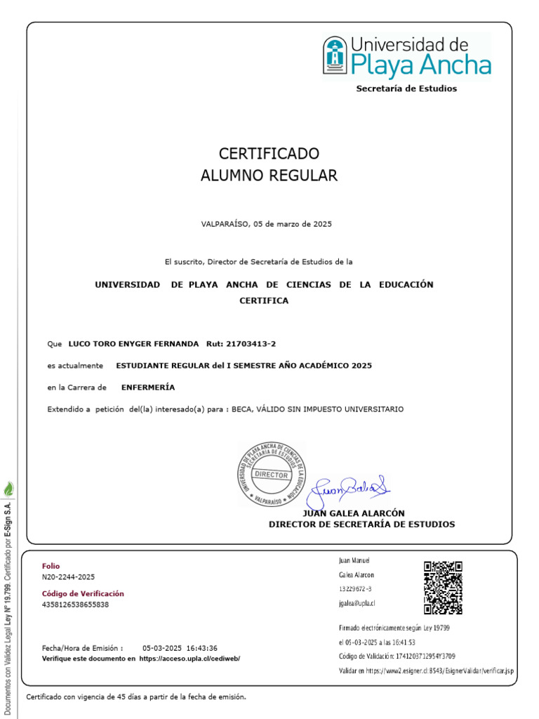 Certificado Alumno Regular 2025 | PDF