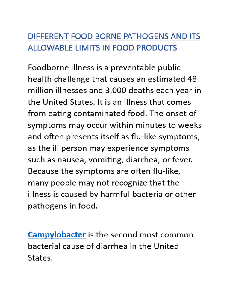 Different Food Borne Pathogens and Its Allowable Limits in Food ...