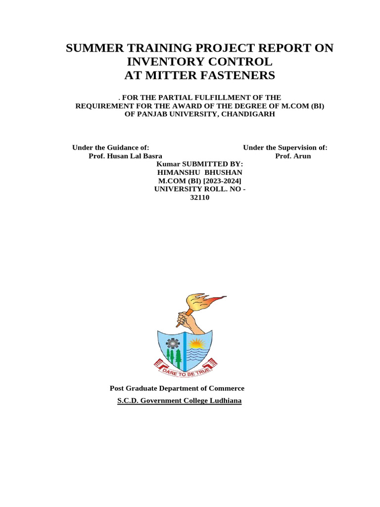 Inventory Control Report at Mitter Fasteners | PDF | Enterprise ...