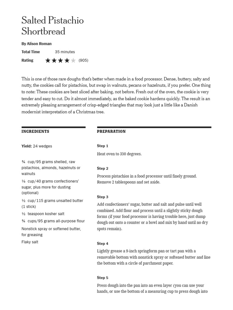 Salted Pistachio Shortbread Recipe - NYT Cooking | PDF | Baking | Foods