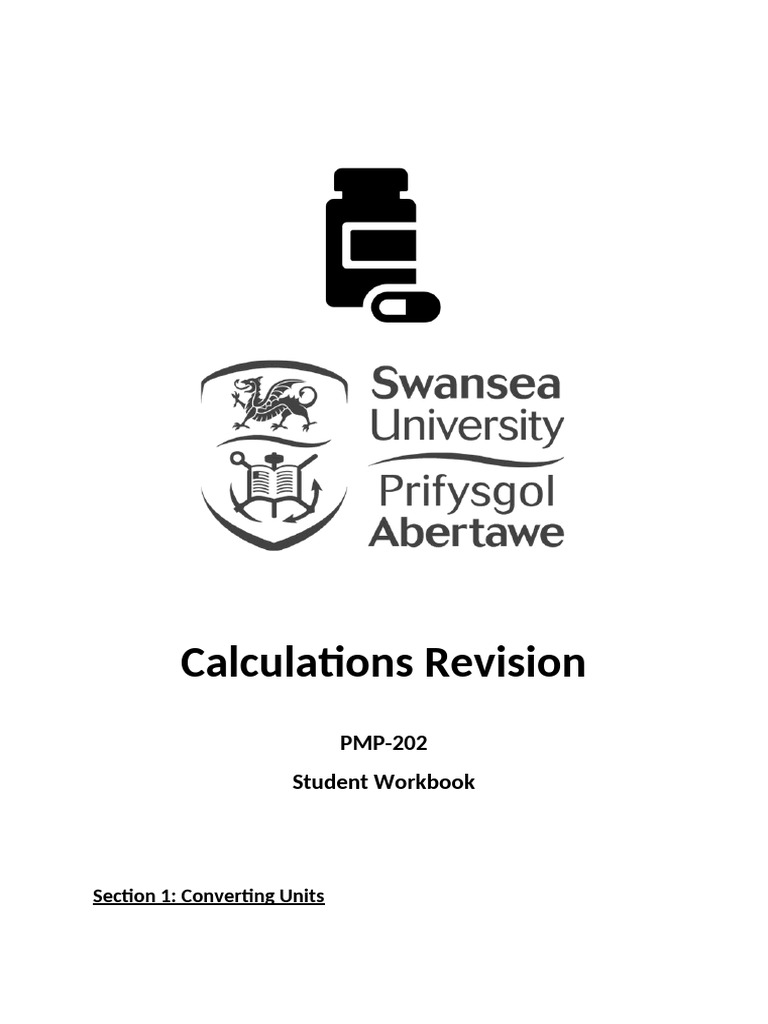 Calcs Revision Workbook (PMP202) - 1-1 | PDF | Litre | Mass Concentration (Chemistry)