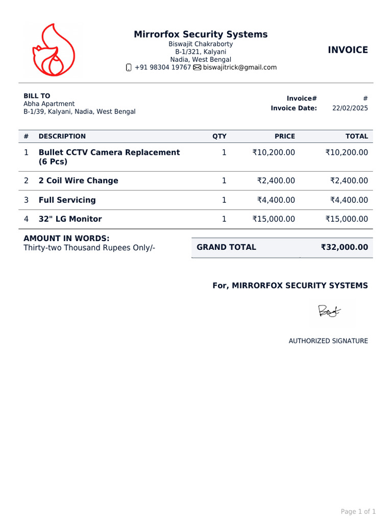 Invoice for CCTV Services and Equipment | PDF