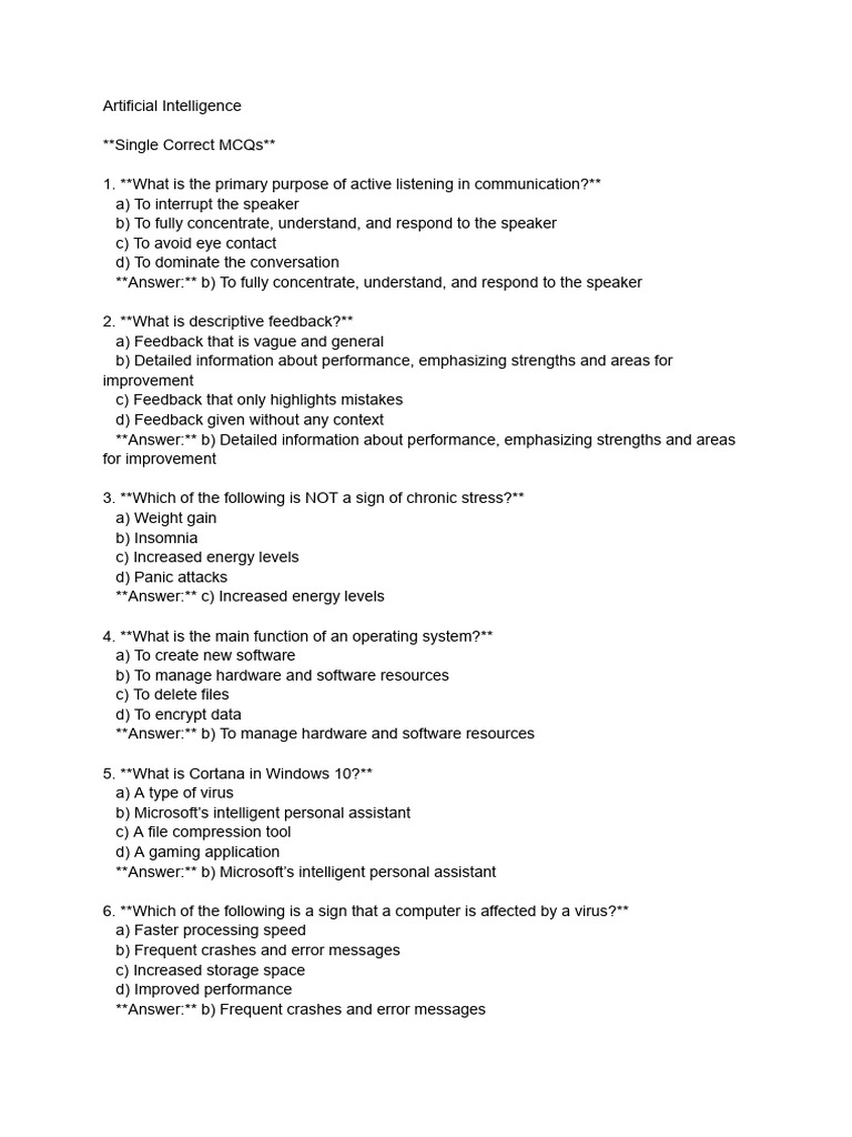 Artificial Intelligence 49 Imp MCQs | PDF | Computer Virus | Artificial ...