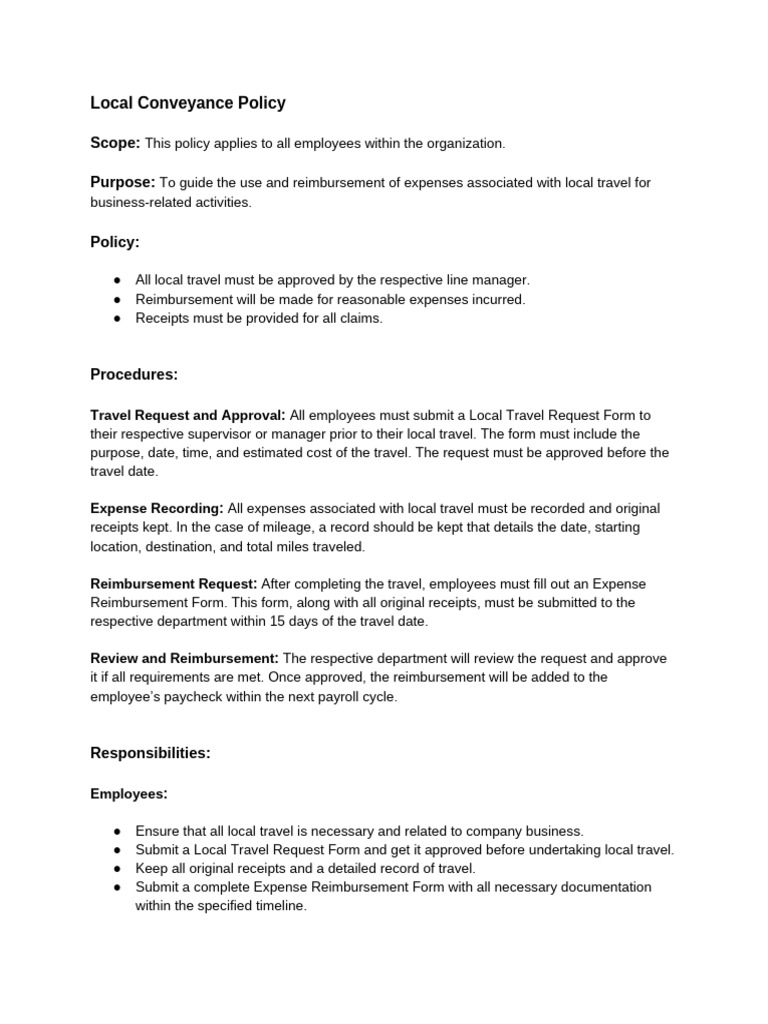 Local Conveyance Policy Sample - 3 | PDF | Reimbursement | Business