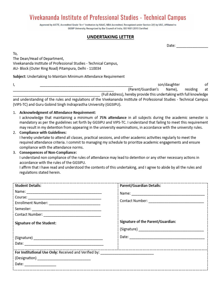Attendance Undertaking Letter | PDF | Justice | Crime & Violence