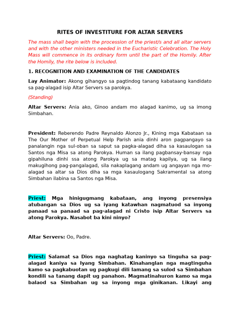 RITES-OF-INVESTITURE-FOR-ALTAR-SERVERS-GUIDE-Priest- | PDF