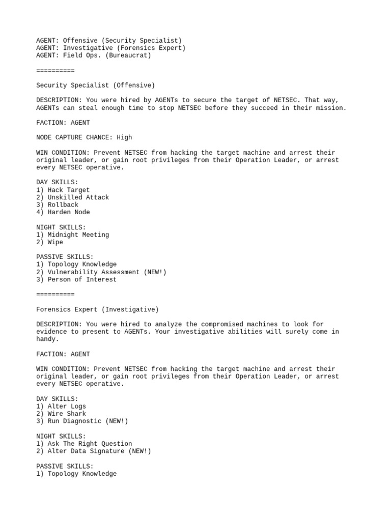 AGENT Roles: Security, Forensics, Bureaucracy | PDF | Network Security ...