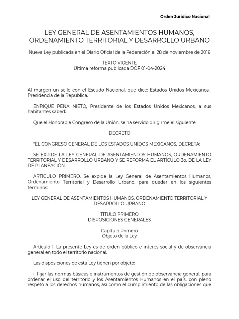 Ley General de Asentamientos Humanos, Ordenamiento Territorial y ...