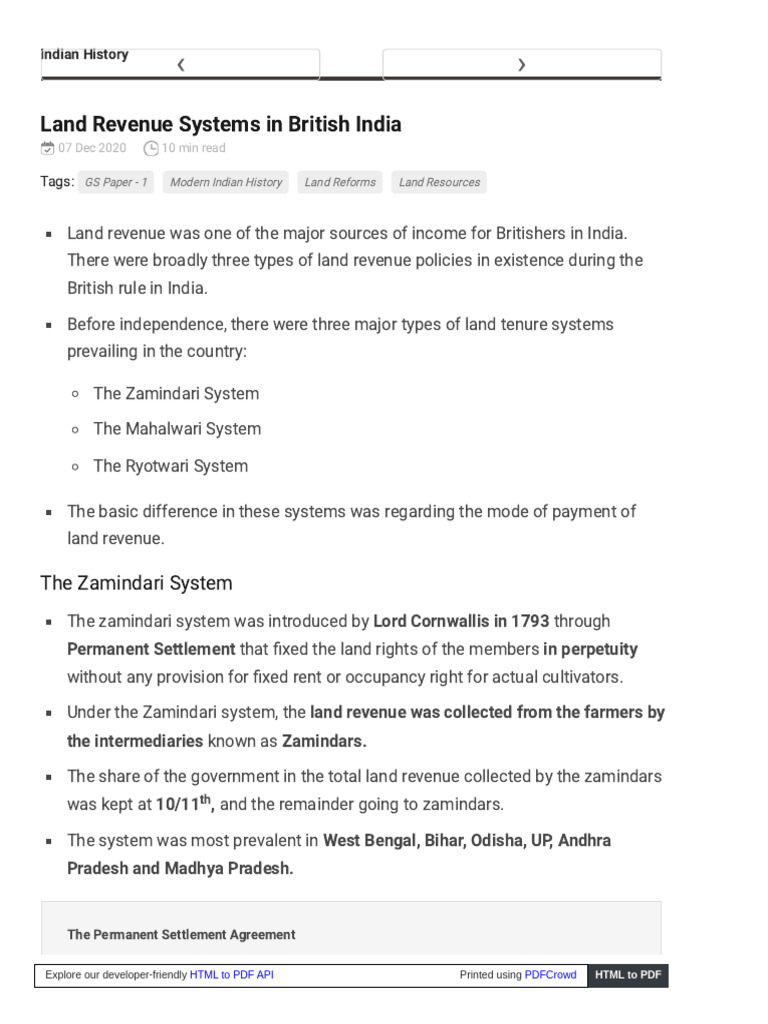 Land Revenue Systems | PDF | British India | British Colonisation Of Asia