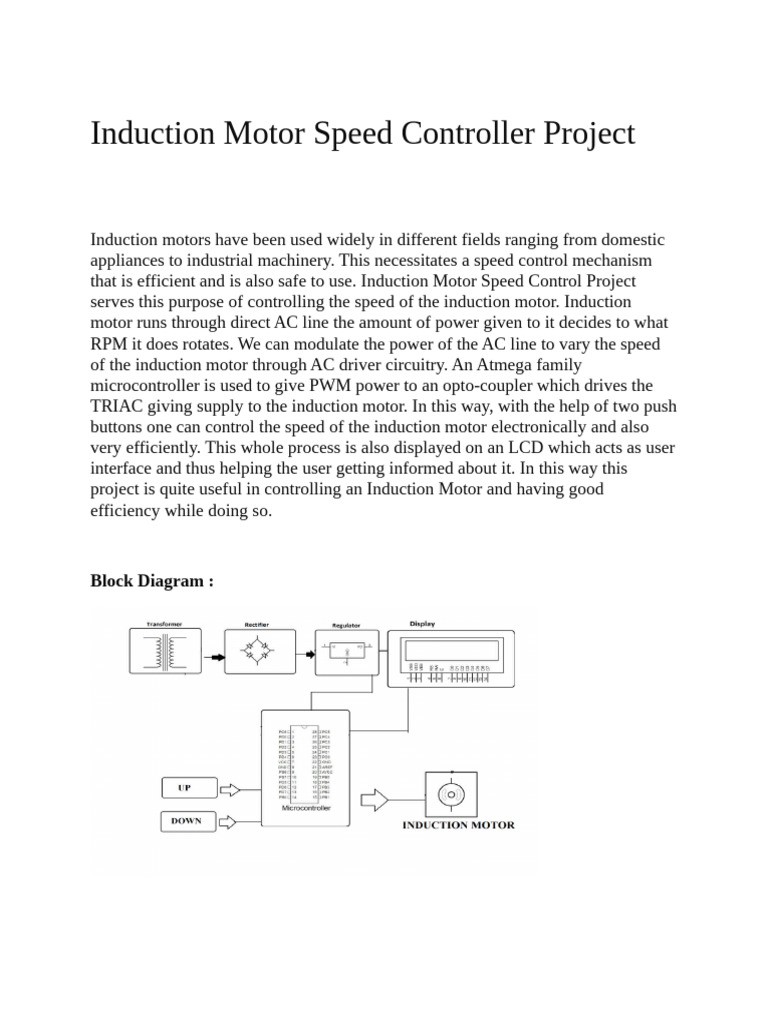 Induction Motor Speed Controller Project: Block Diagram | PDF