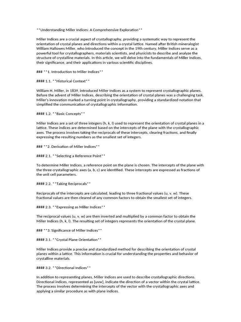 Understanding Miller Indices in Crystallography | PDF | Crystallography ...