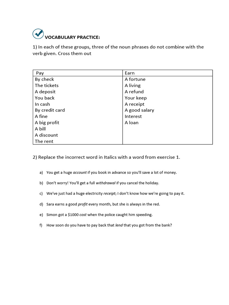 Money - Vocabulary | PDF