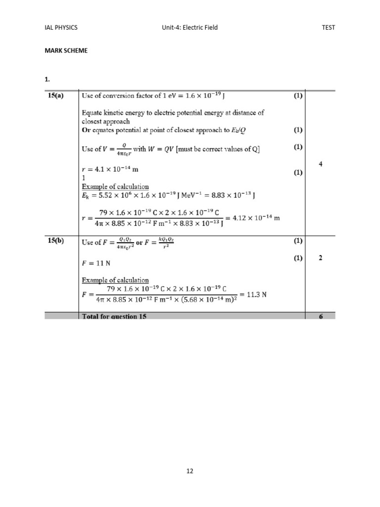 Electric Field Test QP New Ms | PDF