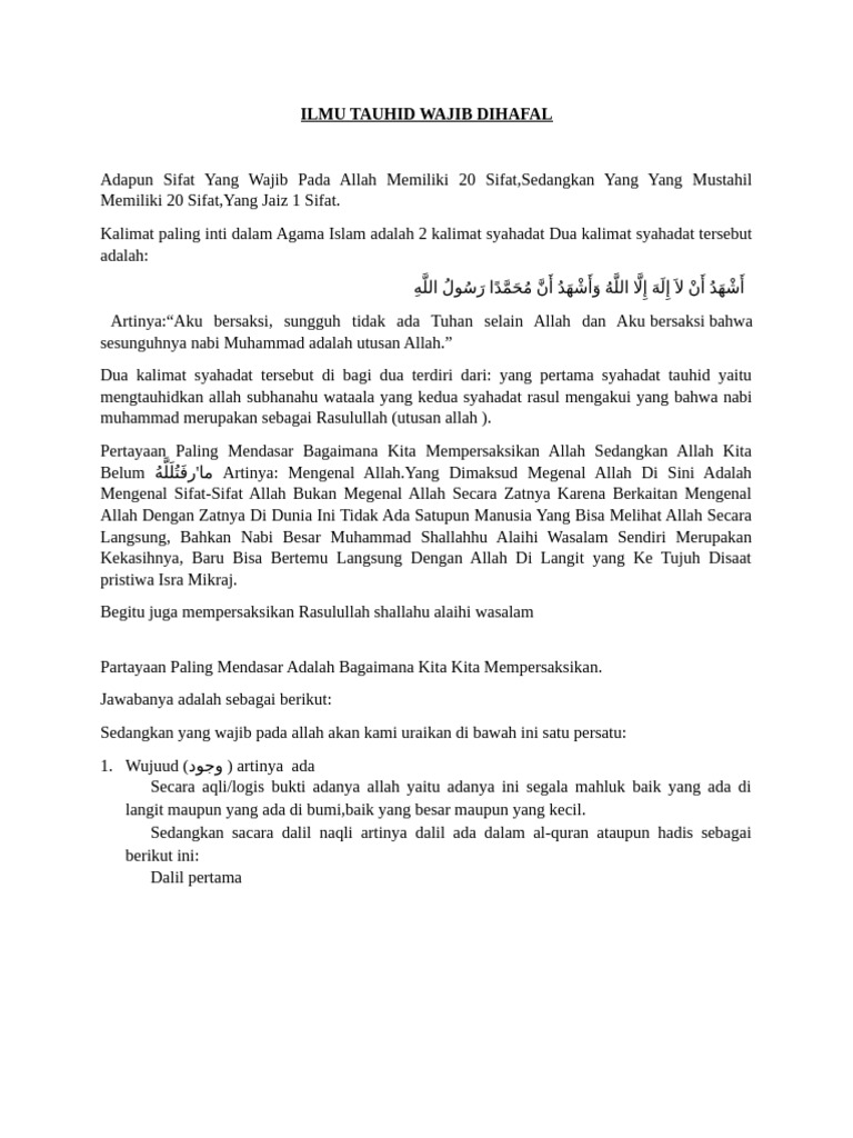 Sifat Wajib Allah dalam Ilmu Tauhid | PDF