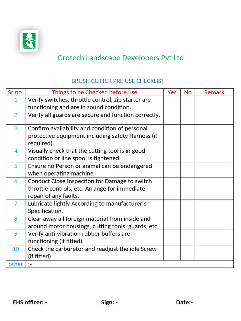 Bush Cutter Checklist | PDF