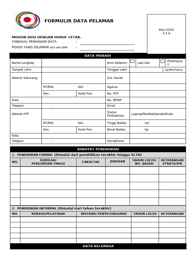 Form Data Pelamar - PSU | PDF
