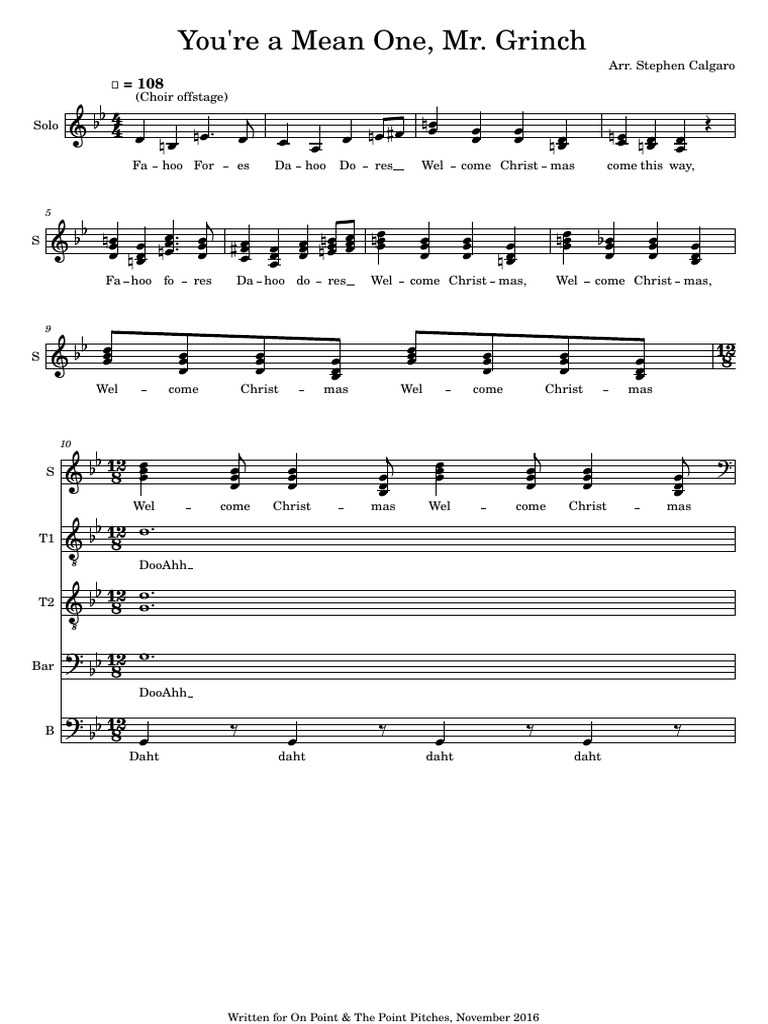 Youre A Mean One MR Grinch TTBB | PDF | Musical Notation | Musical ...