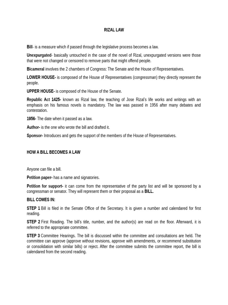 1.1 RIZAl LAW Handout 2023 FINAL | PDF | Bill (Law) | United States ...