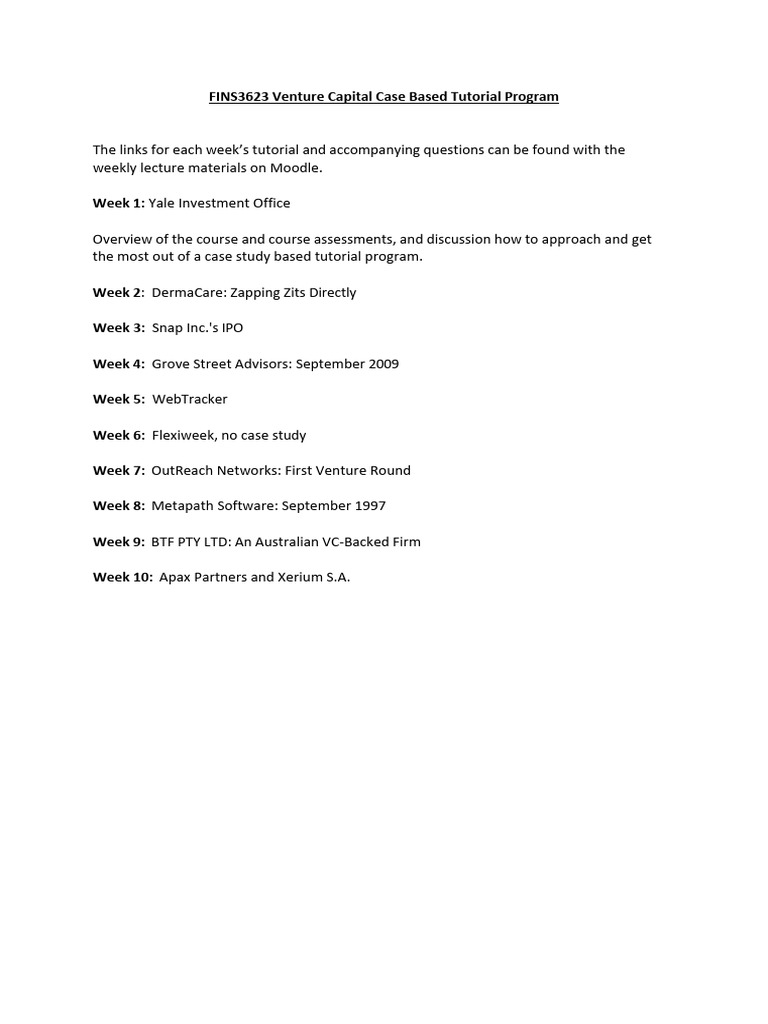 FINS3623 Venture Capital Tutorials | PDF