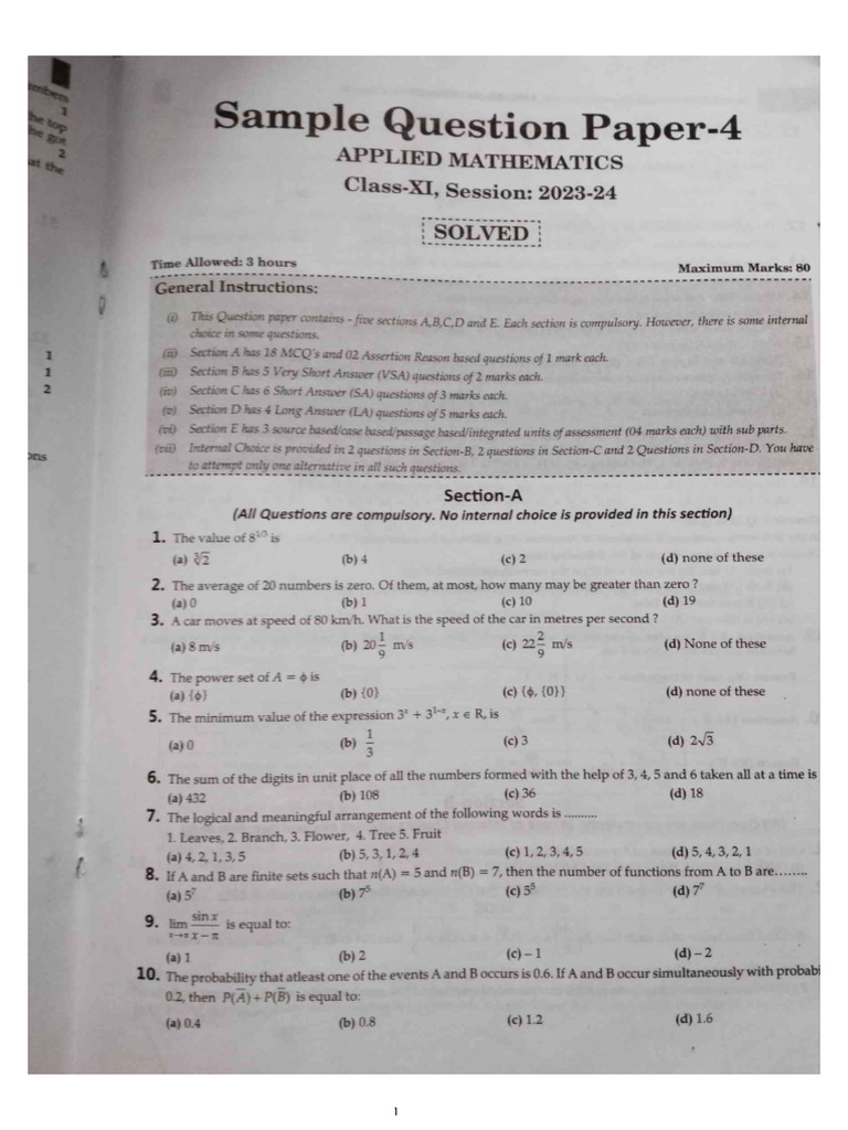 Applied Maths Practice Paper-4 | PDF