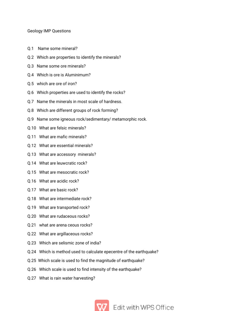 Geology Exam Questions and Answers | PDF