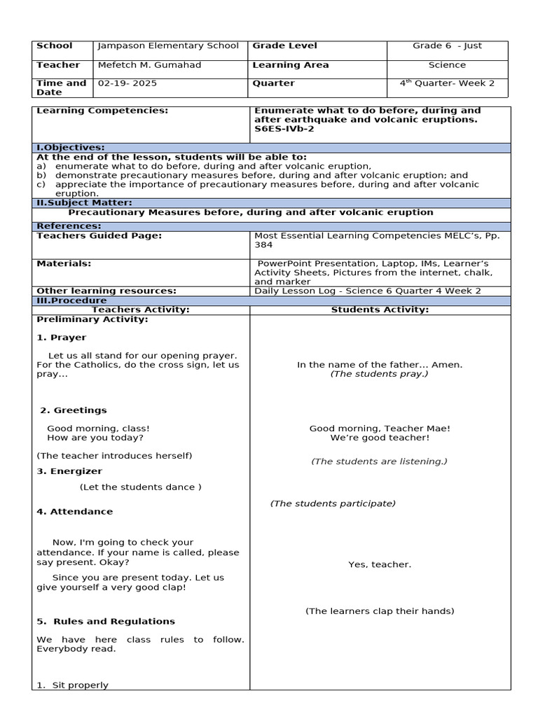 5es Science6 LP Q4-W2-D3 | PDF | Volcanic Ash | Volcano