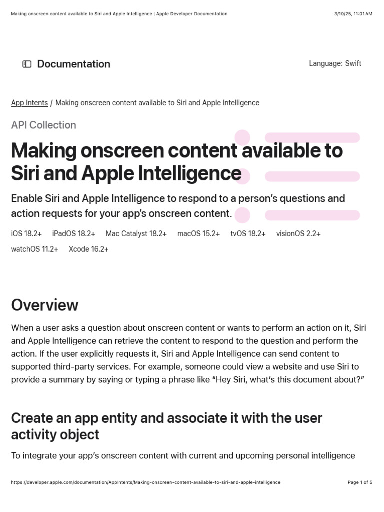 Making Onscreen Content Available To Siri and Apple Intelligence - Apple Developer Documentation ...